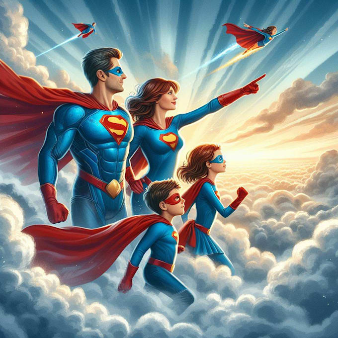Design a super hero family portrait for you by Paicmstei | Fiverr