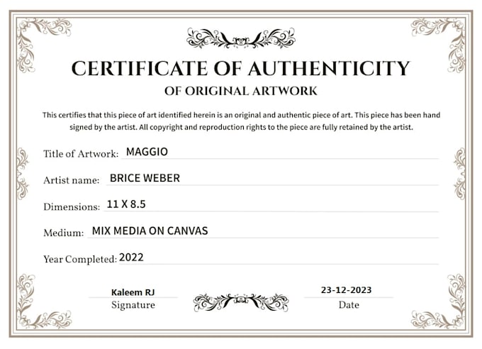 Design a certificate of authenticity and letterhead by Hafiza_shazia | Fiverr