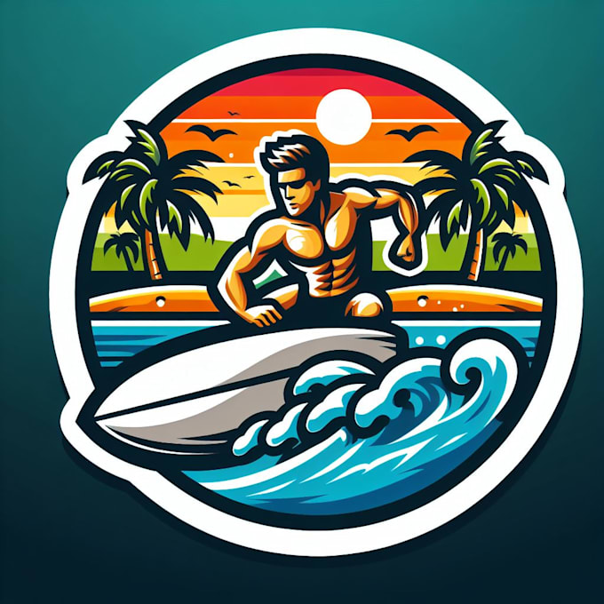 Design outstanding surfer drifting on the waves beach mascot logo for ...