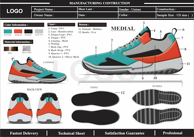 Do custom sneaker design tech pack for you by Aris1310 | Fiverr