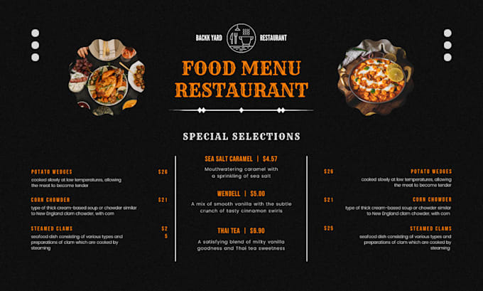Design a restaurant menu,food flyer,food price list and chalk board ...