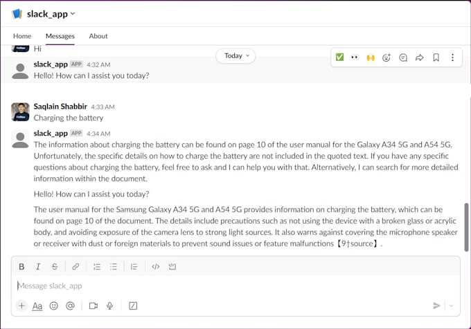 Developing a slack bot, powered by openai assistant api by Saqlanshabbir | Fiverr