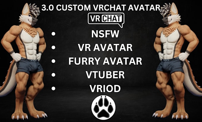 Create custom vrchat avatar, furry avatar, fursona, nsfw art, vseeface by Neropaw | Fiverr