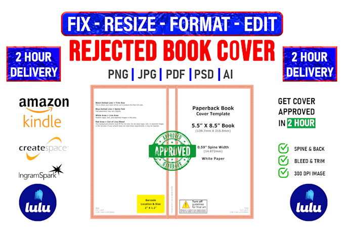 Format, modify, resize, edit, fix rejected book cover for kdp, ingram spark by Challenger_art1 ...