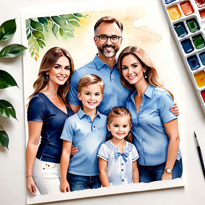 Create amazing family portrait watercolor portrait by Violeteiat | Fiverr
