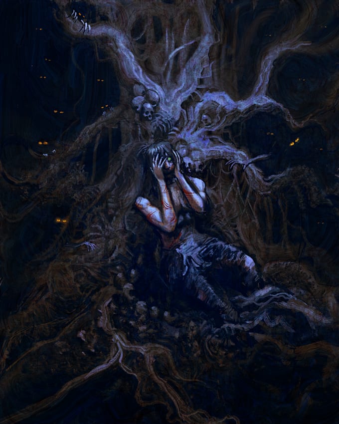 Do a creepy and dark horror art illustration by Nightcrow_art | Fiverr