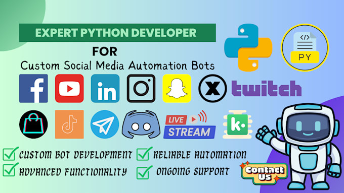 Develop automated tiktok bot youtube bot uploader bot instagram bot ... Develop automated tiktok bot youtube bot uploader bot instagram bot ...
