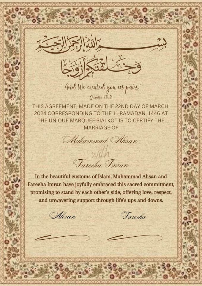 Personalize your nikkah certificates to match your wedding theme by ...