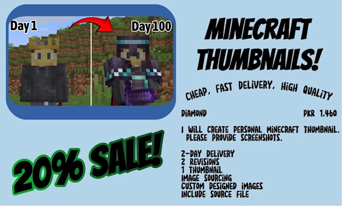 Create a minecraft youtube thumbnail for you by Creativeboee_yt | Fiverr
