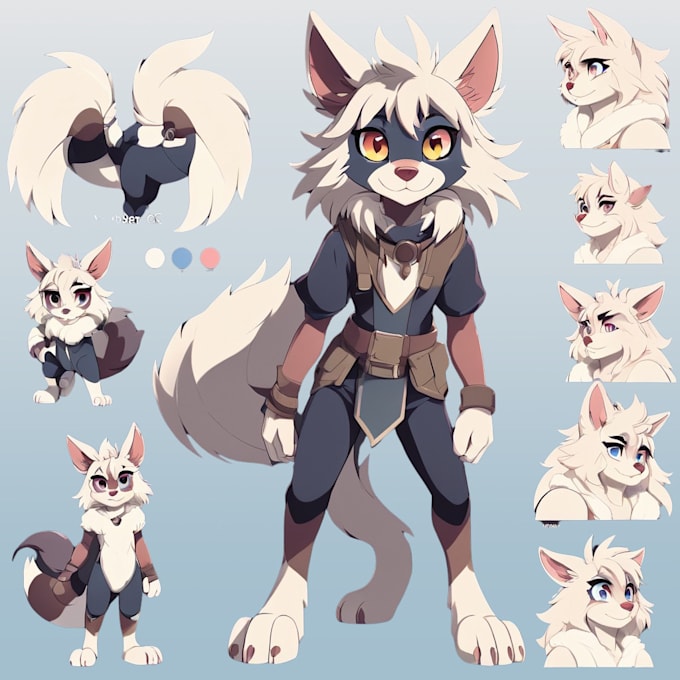 Draw character reference sheet furry fursona oc vtuber anthro feral ...