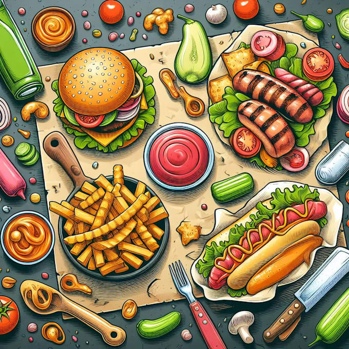 Draw food menu, restaurant menu, drink menu, price list, food flyer by ...