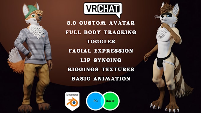 Do custom vrchat avatar, 3d furry model, nsfw fursona, vtuber, vseeface, ffix by Loved_avatar ...
