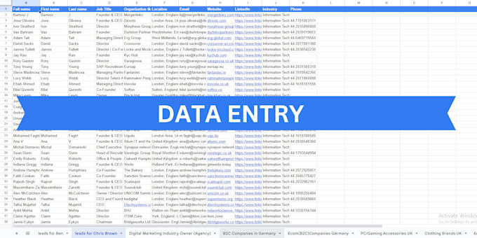 Data entry virtual assistant b2b leads in excel,google sheet by Kartik7679 | Fiverr