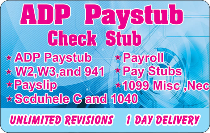 Makes adp paystub, pay stubs, check stubs, and w2 as a payroll expert ...
