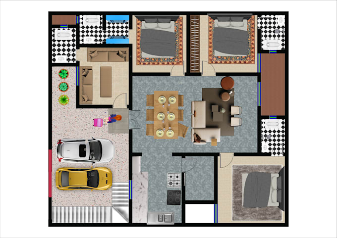 Render a professional autocad 2d floor plan in photoshop by Mtayya310 ...