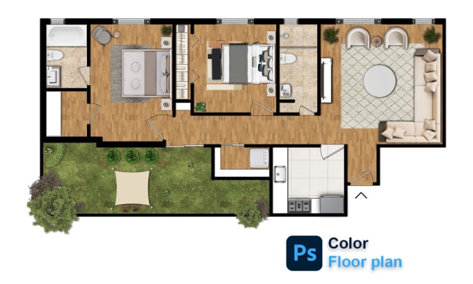 Create 2d color floor plans using photoshop for real estate by ...