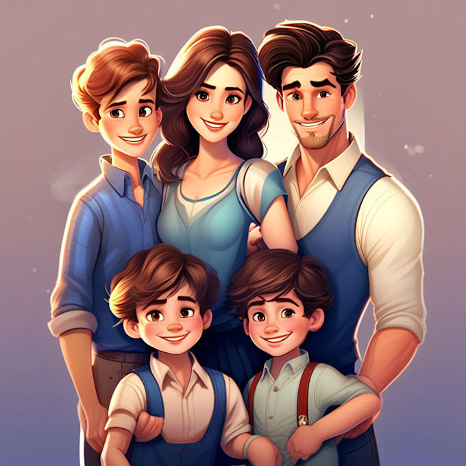 Draw disney family portrait illustration by Leonettllis | Fiverr