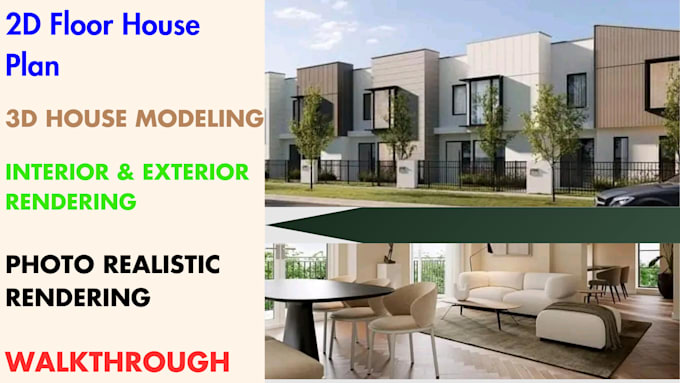 Do 3d house modeling, interior render, exterior render, walkthrough ...