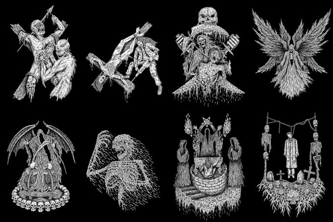 Draw dark metal horror line art illustration for tshirt album cover by ...