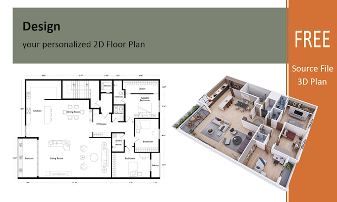 Design, redraw, convert 2d floor plans into high quality 3d floor plans ...