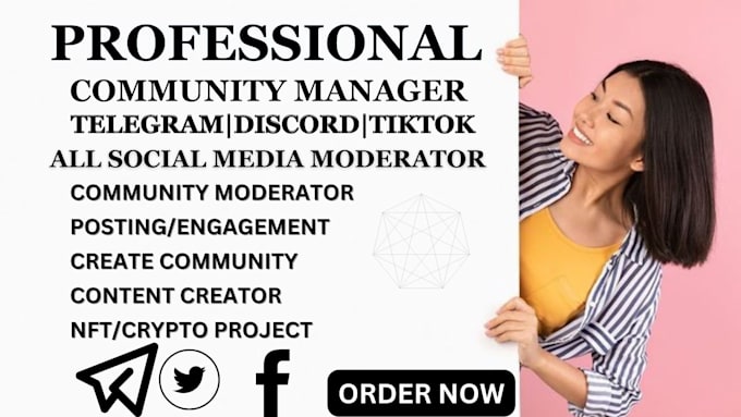 Be your telegram, tiktok community manager, discord, social media ...