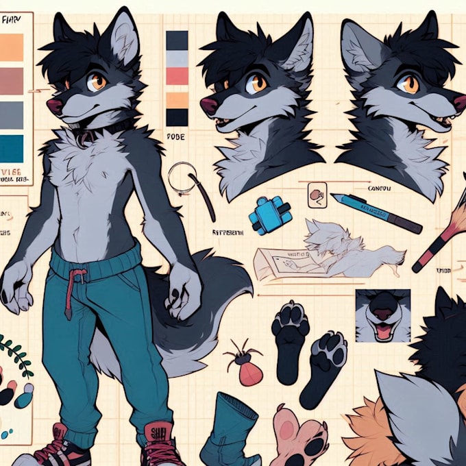 Draw furry art style ref sheet fursona vtuber illustration anthro feral avatar by Dekune | Fiverr