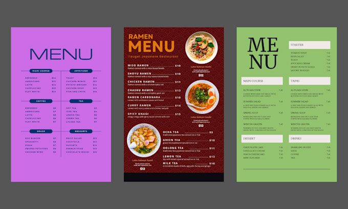 Create artistic and unique food menu cards by Riot_1 | Fiverr