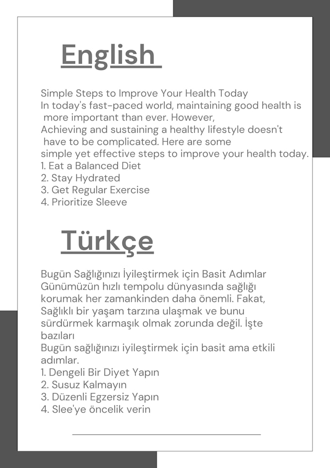 Translate english to turkish professionally by Ukashahassan123 | Fiverr