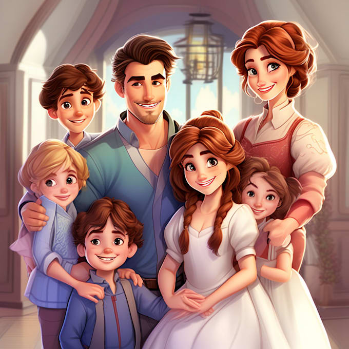 Draw disney family portrait illustration by Sachintler | Fiverr