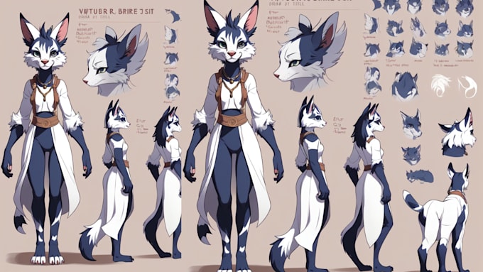 Draw furry fursona character reference sheet vtuber illustration anthro feral oc by Aygee ...