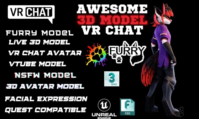 Create 3d vrchat avatar model, vrchat furry model fursona vseeface by ...