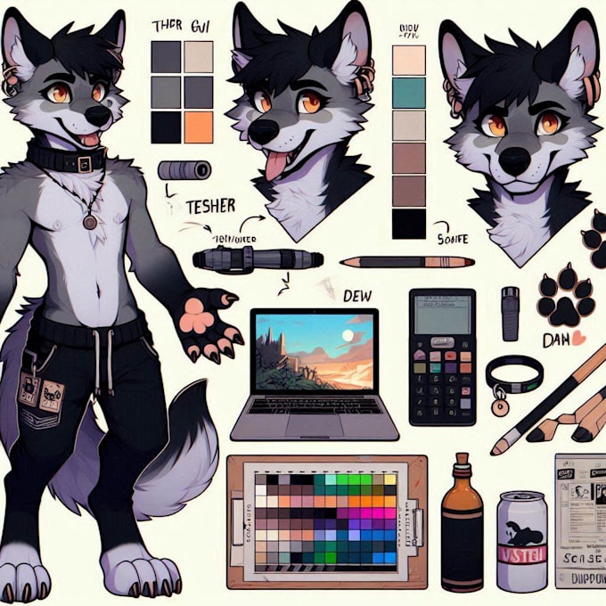 Draw cute furry art fursona reference sheet character vtuber illustration anthro by Youtmate ...