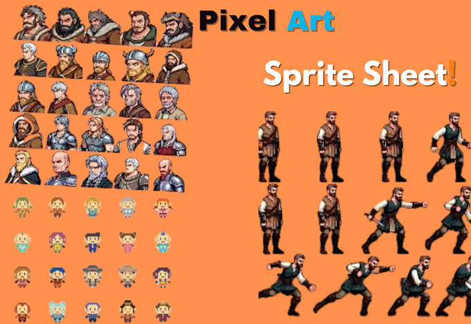 Sprite sheet pixel character art gif animation design mascot tileset ...