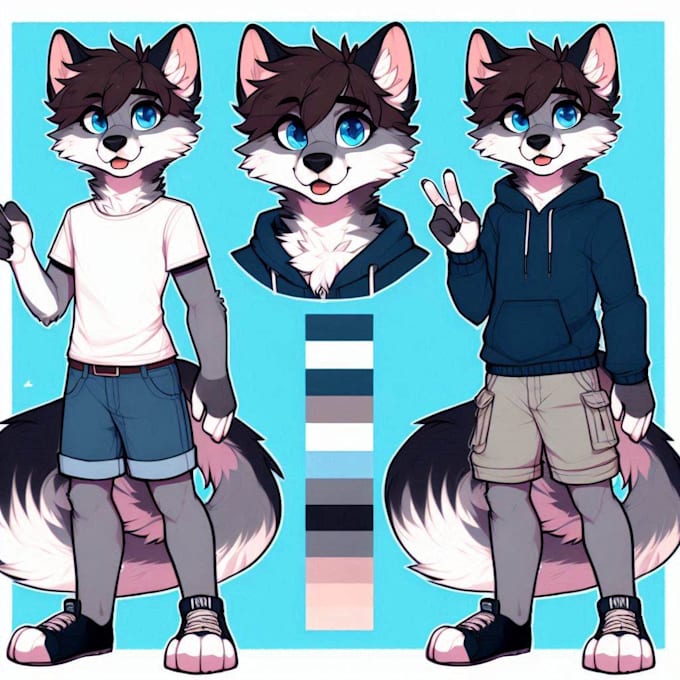 Draw furry fursona character reference sheet vtuber illustration anthro ...