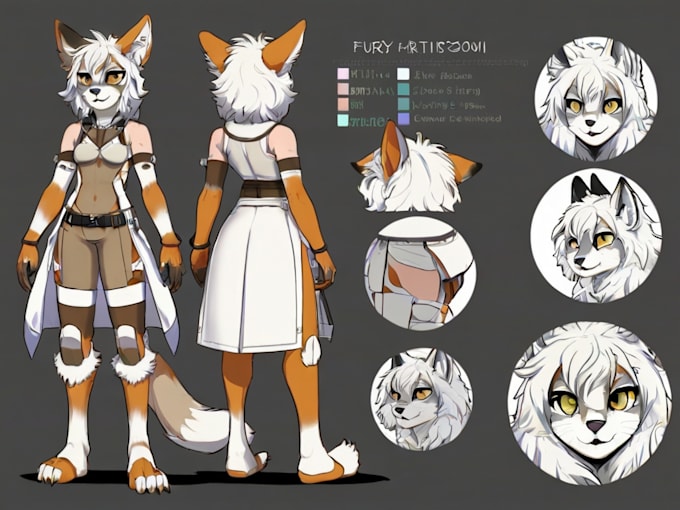 Draw character reference sheet furry furson vtuber oc anthro feral ...