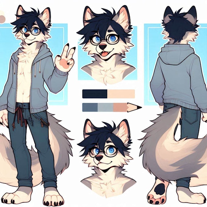 Draw furry fursona reference sheet character vtuber illustration anthro ...