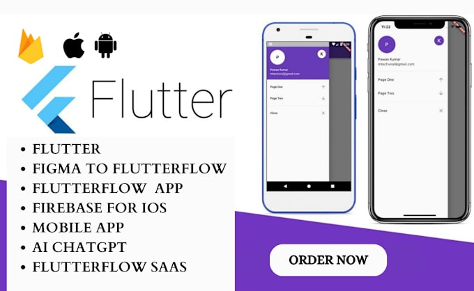 Build flutter flutterflow app, firebase for andriod ios, mobile app, ai ...
