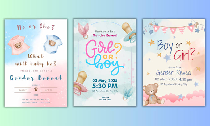 Design a gender reveal invitation card by Anas_rk | Fiverr