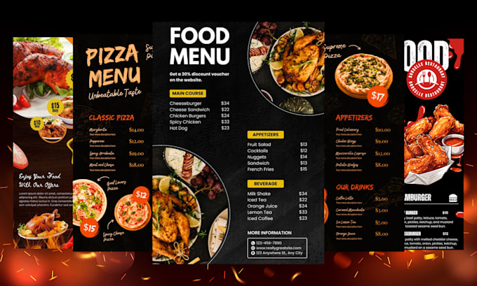 Eye catching food menu posters and flyers by Kavinduwijeweer | Fiverr