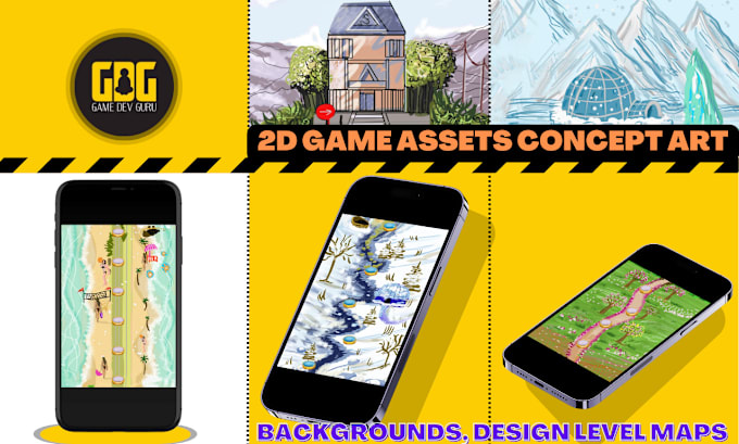 Design 2d game assets, concept art for backgrounds, and design level ...