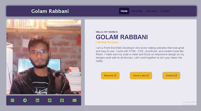 Do Responsive Portfolio Website Using Html Css Javascript React By Golamrabbani1 Fiverr