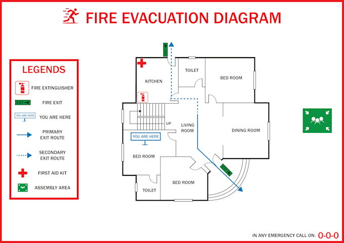 Design a unique fire emergency exit, evacuation plan,diagram by ...