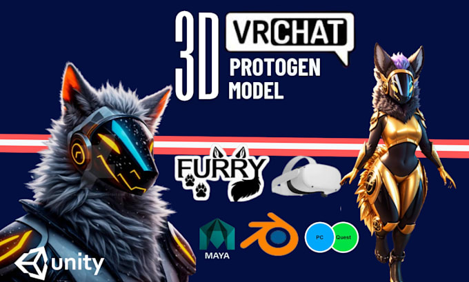 Create and texture custom vrchat protogen furry avatar 3d model anime ...