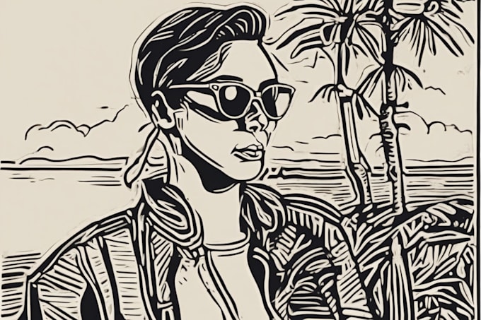 Draw a custom portrait in linocut style by Rozanete | Fiverr