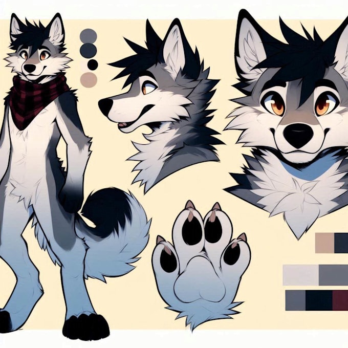 Draw cute furry wolf ref sheet character fursona vtube illustration anthro feral by Batsxyz | Fiverr