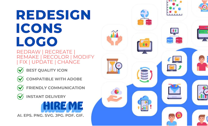 Redesign and remake recolor icons set or modify fix update change logo ...