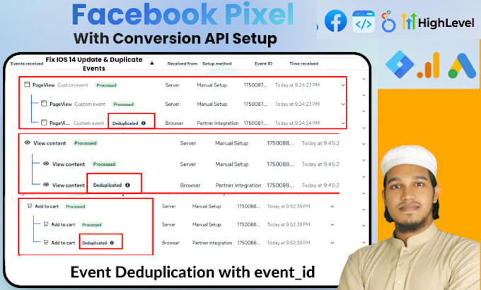 Setup google ads conversion tracking, ga4 events, meta pixel, capi, tag ...
