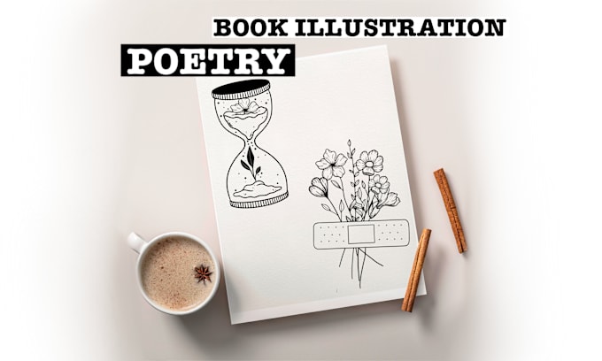 Draw minimal line art illustration for poem poetry book heading by ...