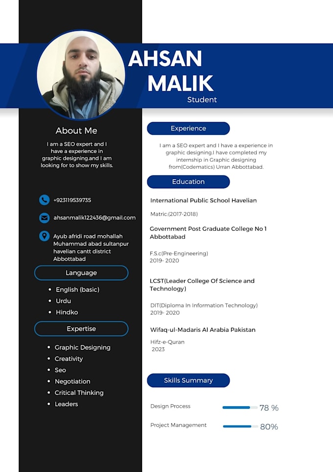 Make professional resumes designs for you using canva by Ahsanmalik545 | Fiverr
