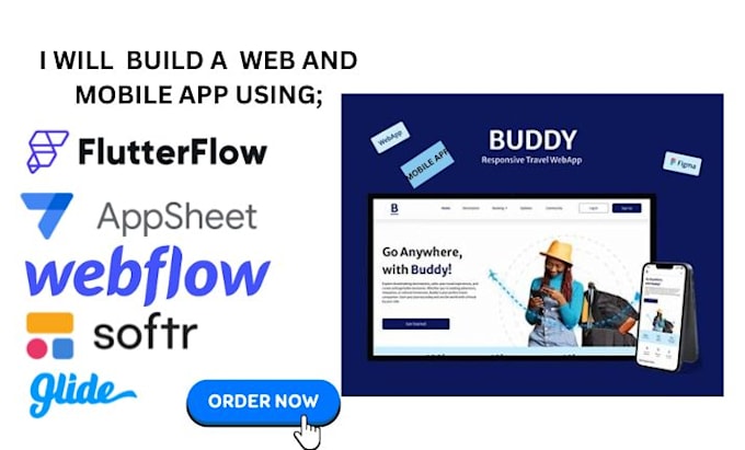 Build a mobile app with appsheet, glide, flutterflow, softr, webflow, draftbit by Mahmudpro970 ...